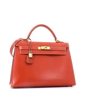 Hermès Kelly Handbag Orange Box Calf With Gold Hardware 32