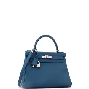 Hermès Kelly Handbag Epsom With Palladium Hardware 28 - Blue