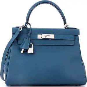 Hermès Kelly Handbag Blue Epsom With Palladium Hardware 28 - Colvert