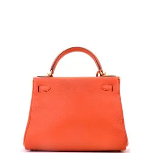 Hermès Kelly Handbag Orange Clemence With Gold Hardware 28