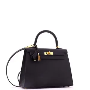Hermès Kelly Handbag Black Epsom With Gold Hardware 25