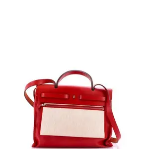 Hermès Herbag Zip Berline Vache Canvas And Leather 31 - Red