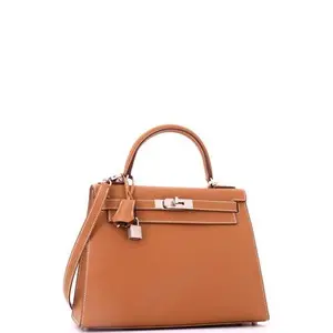 Hermès Kelly Handbag Brown Epsom With Palladium Hardware 28 - Gold