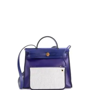Hermès Herbag Zip Berline Vache Canvas And Leather 31 - Blue