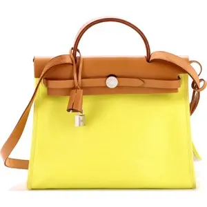 Hermès Herbag Zip Berline Vache Canvas And Leather 31 - Lime