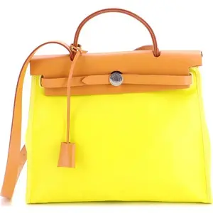 Hermès Herbag Zip Berline Vache Canvas And Leather 31 - Lime