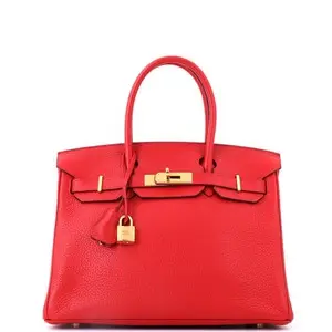 Hermès Birkin Handbag Clemence With Gold Hardware 30 - Red