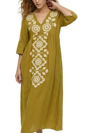 RAFFYA Arianna V-neck Embroidered Maxi Dress