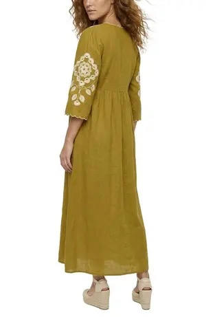 RAFFYA Arianna V-neck Embroidered Maxi Dress
