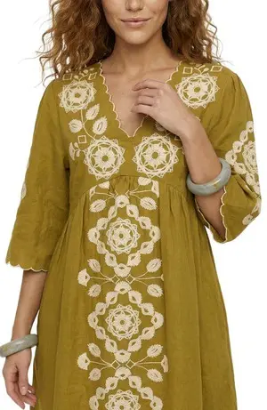 RAFFYA Arianna V-neck Embroidered Maxi Dress