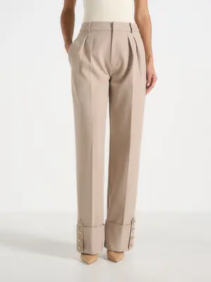 Manière De Voir Tailored Twin Pleat Pants With Gold-tone Hardware - Beige