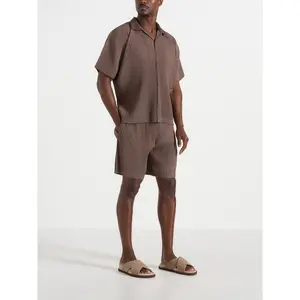 Manière De Voir Justin Pleated Boxy Shirt Brown