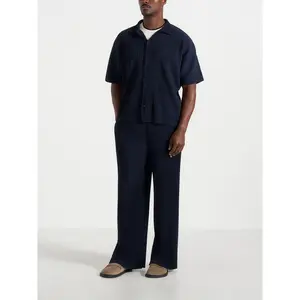 Manière De Voir Justin Pleated Boxy Shirt Navy