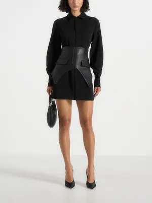 Manière De Voir Corset Overlay Shirt Mini Dress - Black