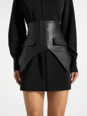 Manière De Voir Corset Overlay Shirt Mini Dress - Black