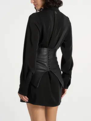 Manière De Voir Corset Overlay Shirt Mini Dress - Black