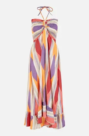 YUMI Block Print Cotton Maxi Dress