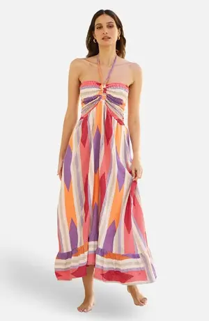 YUMI Block Print Halterneck Maxi Dress - Multi