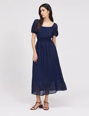 FINERY LONDON Petite Mandy Cotton Voile Midi Dress - Navy