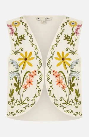 YUMI Floral Embroidered Cotton Waistcoat