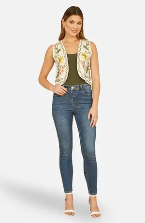 YUMI Floral Embroidered Cotton Waistcoat