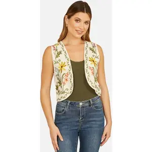 YUMI Floral Embroidered Cotton Waist Coat - Multi