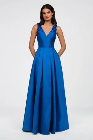 Theia Velina Mikado V Neck Gown