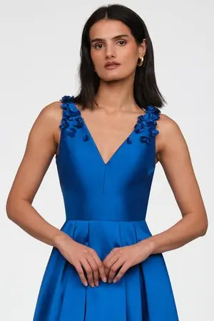 Theia Velina Mikado V Neck Gown