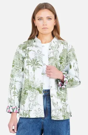 YUMI Cotton Quilted Reversible Jacket - Green