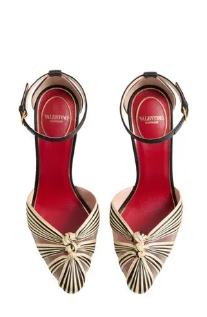 Valentino Garavani Annine Satin Ankle Strap Pump - Black/beige