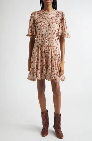 Isabel Marant Étoile Daynia Floral Cotton Blend Dress - Ecru/raspberry