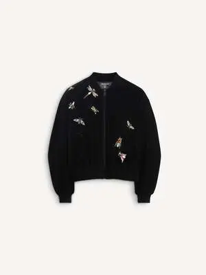 Balmain Embroidered Velvet Insect Bomber Jacket - Black