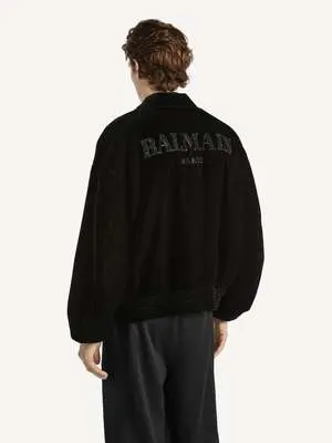 Balmain Embroidered Velvet Insect Bomber Jacket