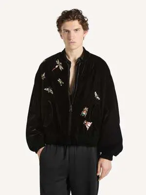 Balmain Embroidered Velvet Insect Bomber Jacket