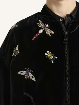 Balmain Embroidered Velvet Insect Bomber Jacket