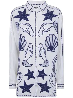 Farm Rio Embroidered Linen Shirt - White