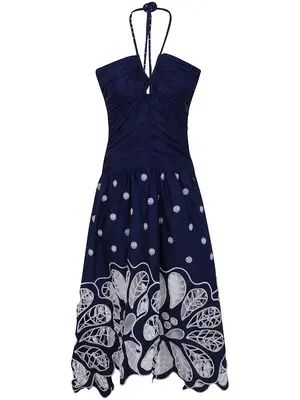 Farm Rio Sleeveless Midi Dress With Embroidered Detail - Blue