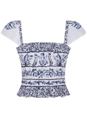 Farm Rio Floral Print Cotton Shirt - White