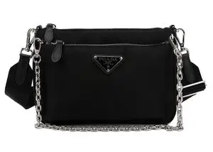 Prada Nylon Chain Link Shoulder Bag - Black