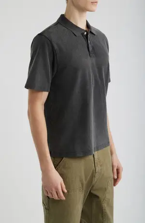 CORRIDOR Brushed Cotton Piqué Polo - Washed Black
