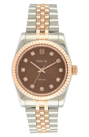 PASCAL Diamond Stainless Steel Bracelet Watch - Cocoa