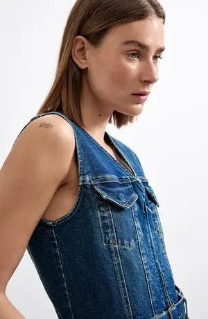 Desigual Denim Vest Midi Dress With Belt