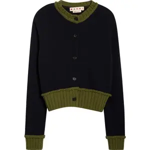 Marni Marni Contrast Trim Wool Blend Cardigan Bib84 Eclipse