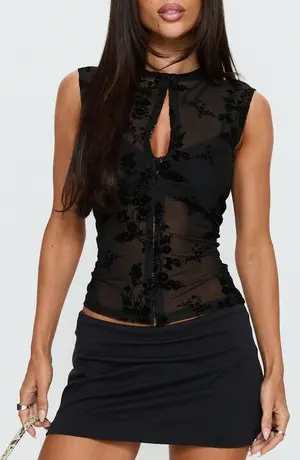 Princess Polly Kelira Keyhole Sheer Sleeveless Top - Black