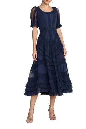 Mac Duggal Petite Ruffle Midi Dress - Indigo