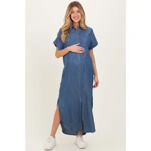 PINKBLUSH Chambray Button-down Shirt Dress - Blue