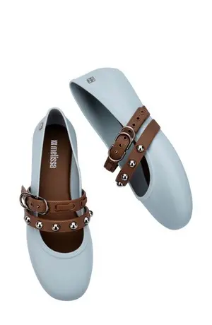 Melissa Stud Mary Jane Soft Ballerina Flat - Blue/brown