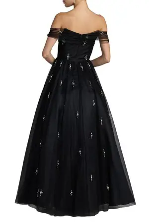 Mac Duggal Pearl Embellished Off-the-shoulder Ball Gown