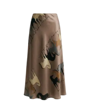 ALYSON EASTMAN Silk Charmeuse A-line Midi Skirt - Print