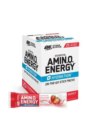 OPTIMUM NUTRITION Amino Energy Plus Hydration Powder Stick Packs For Energy And Hydration Support, Strawberry Burst Flavor - None